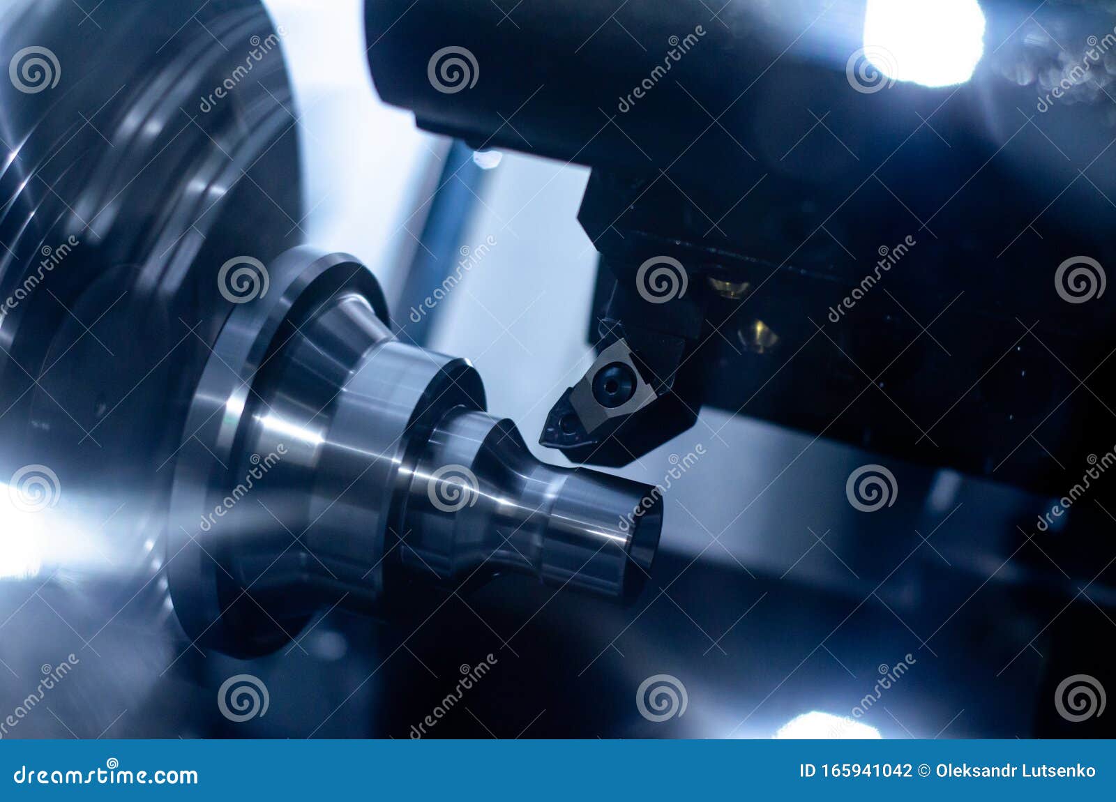 The CNC Lathe Machine in Metal Working Process Stock Photo - Image of ...