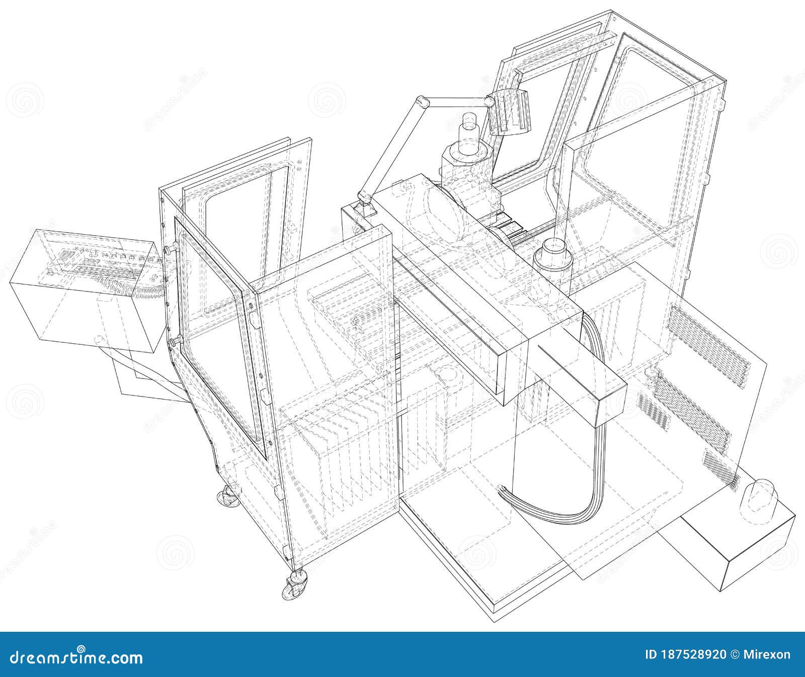CNC Lathe Machine in Outline Style. Wire-frame Line Isolated Stock ...