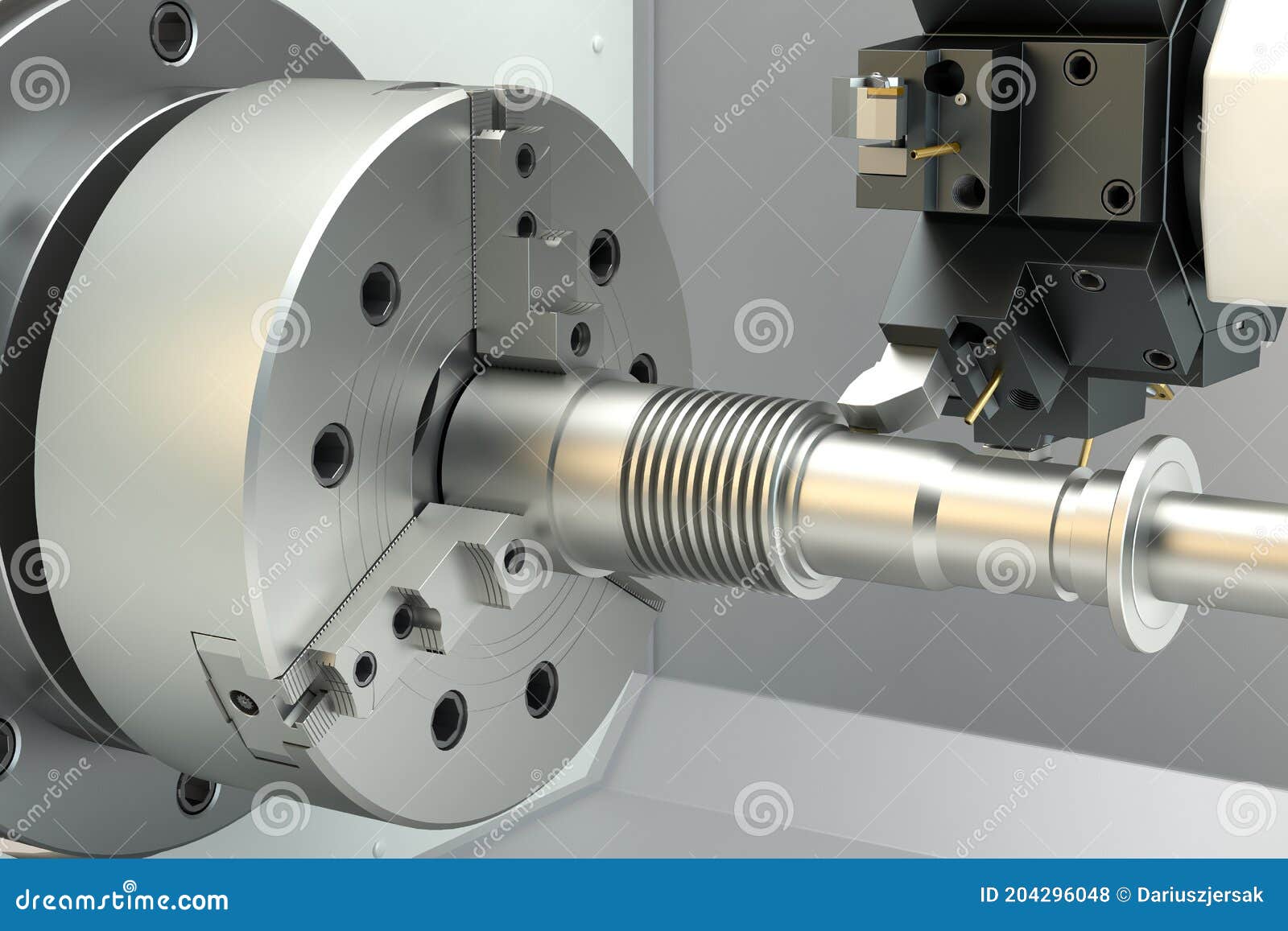 CNC Lathe Machine, 3D Illustration Stock Illustration - Illustration of ...