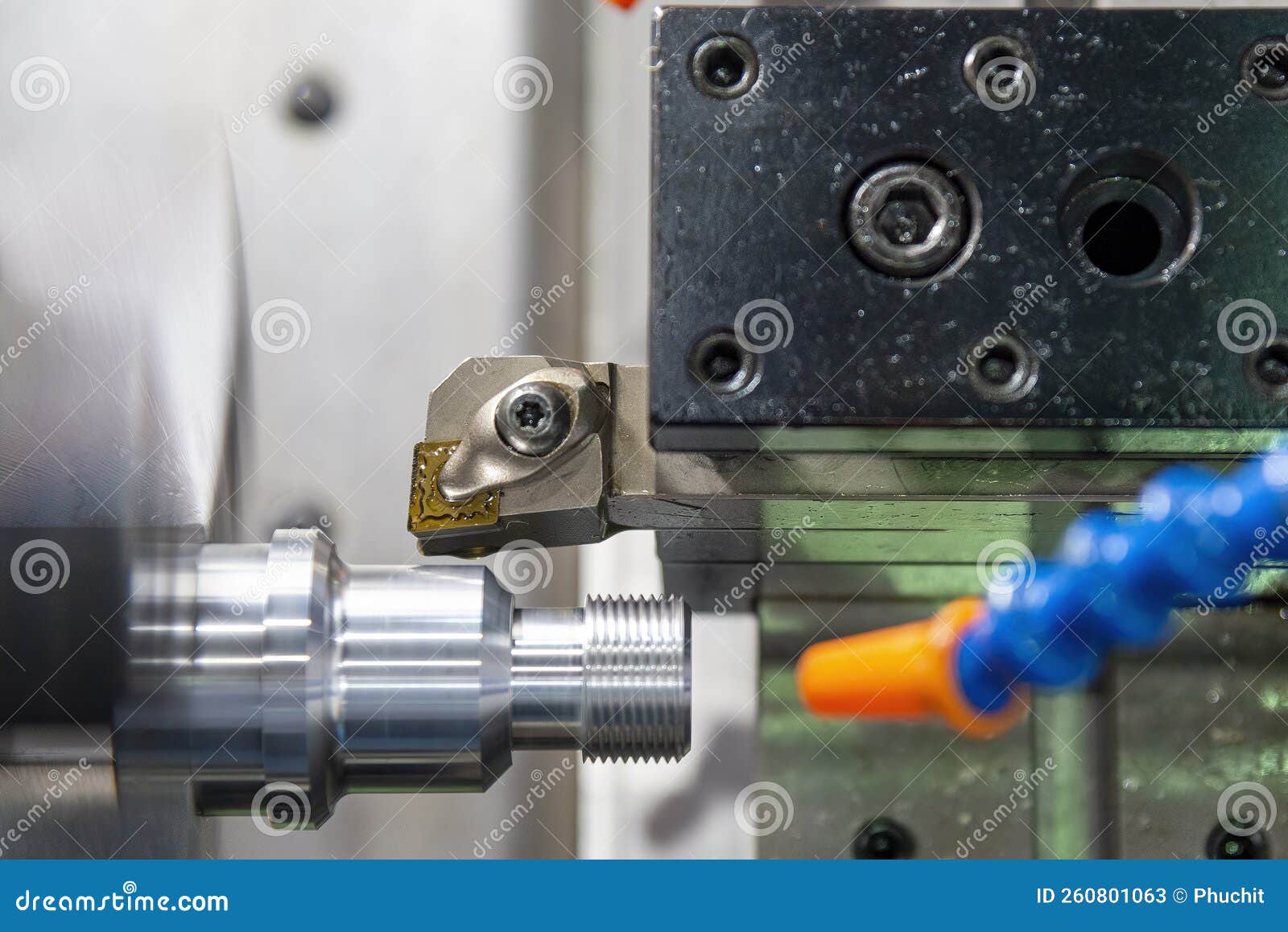 The CNC Lathe Machine Thread Cutting at the End of Metal Stud Parts ...