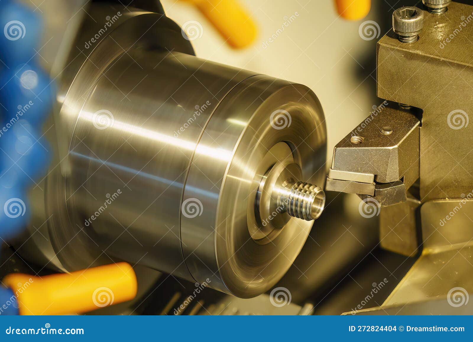 The CNC Lathe Machine Thread Cutting at the End of Metal Stud Parts ...