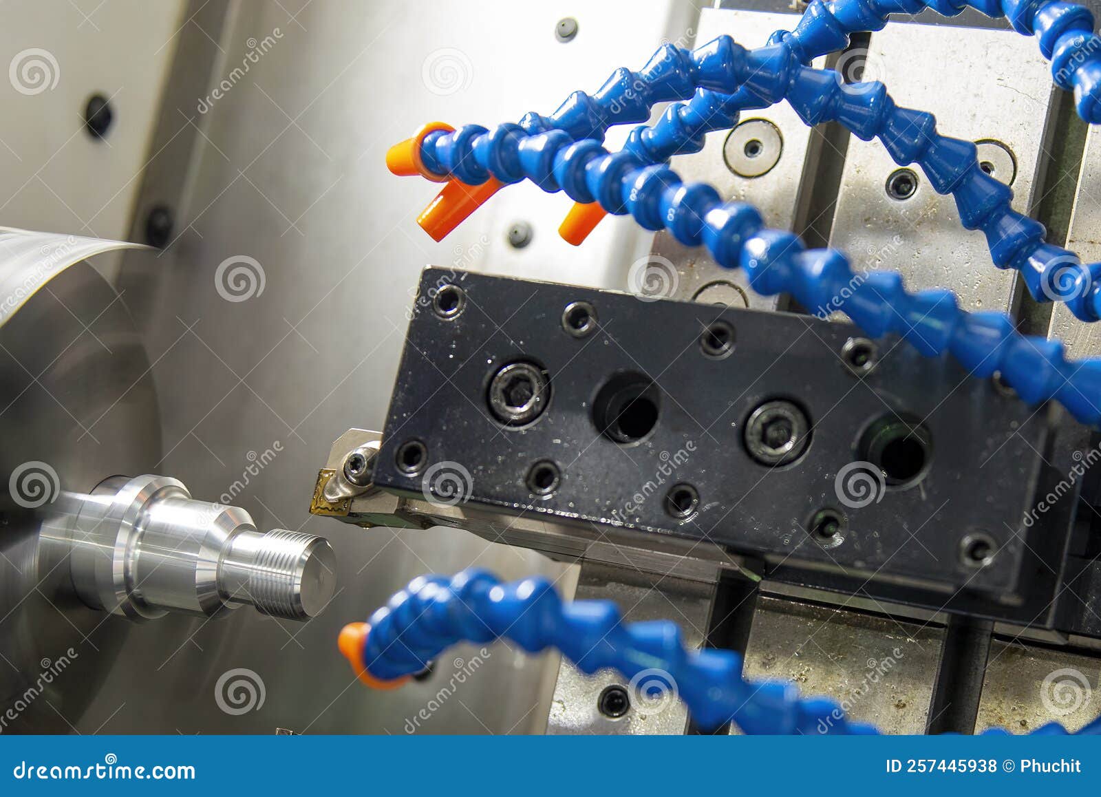 The CNC Lathe Machine Thread Cutting at the End of Metal Stud Parts ...