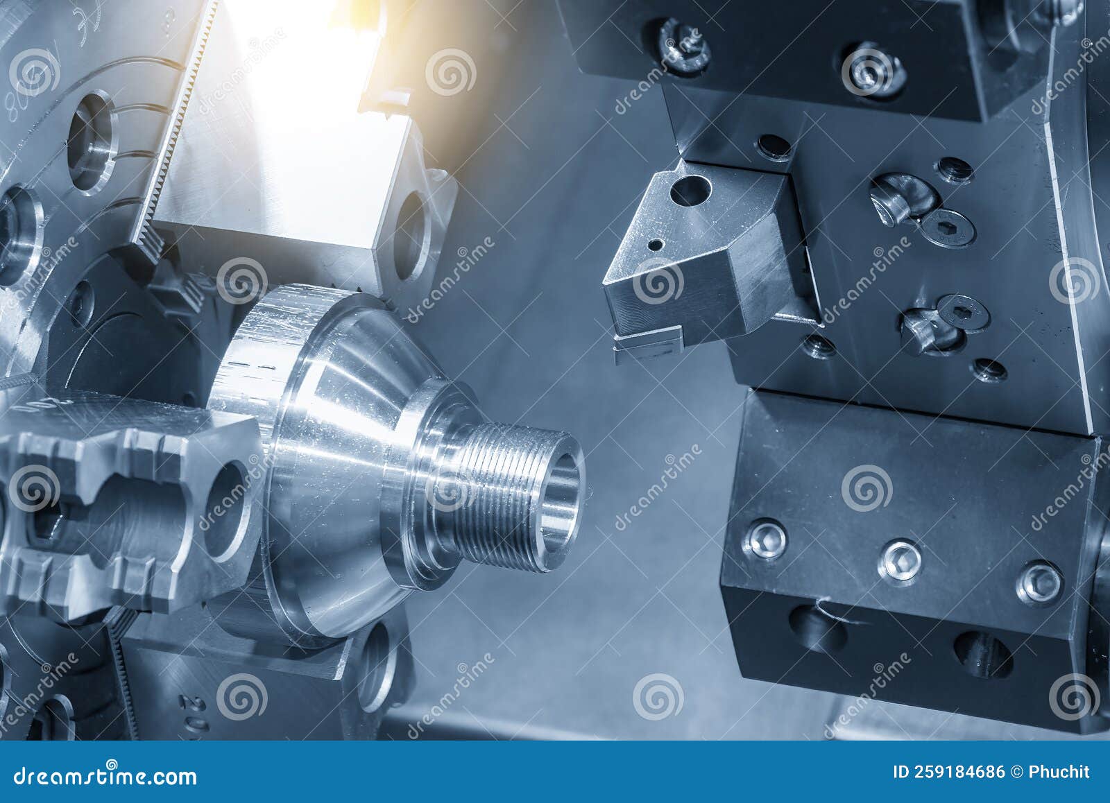 The CNC Lathe Machine Thread Cutting at the End of Metal Stud Parts ...
