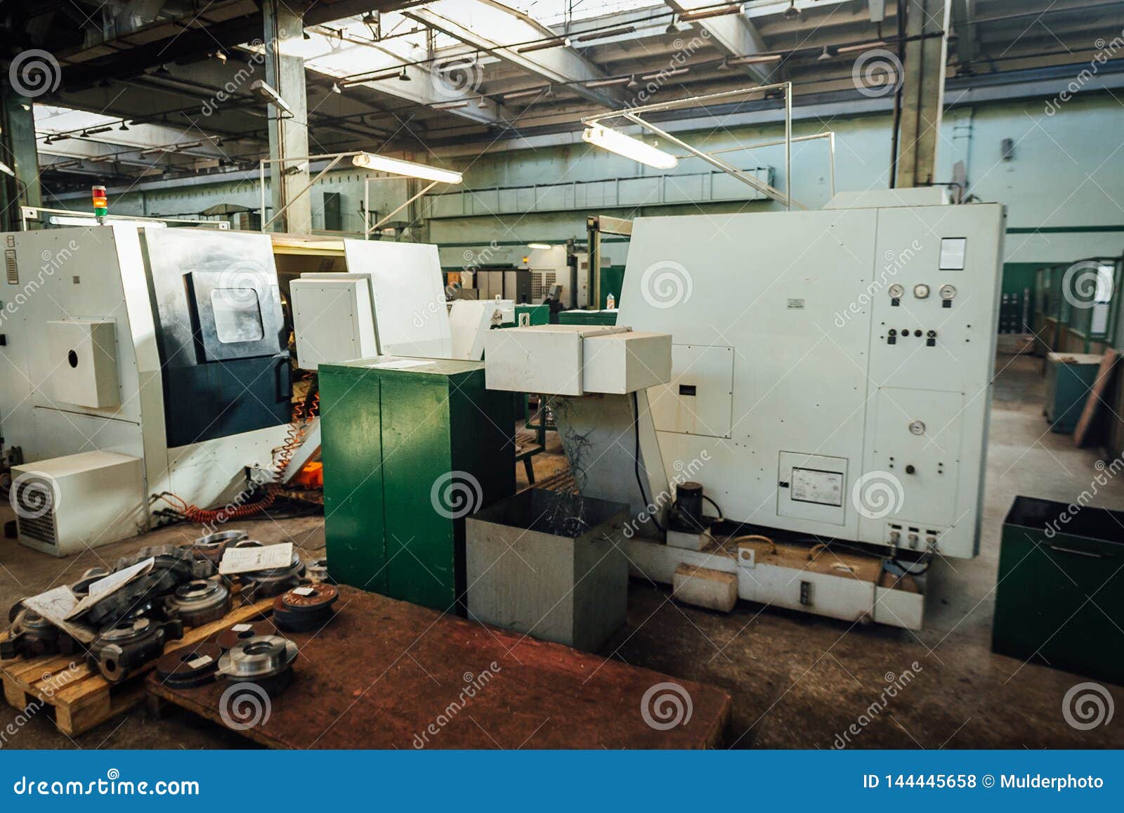 CNC Lathe Machine Tool with Turret Head Stock Photo - Image of engine ...