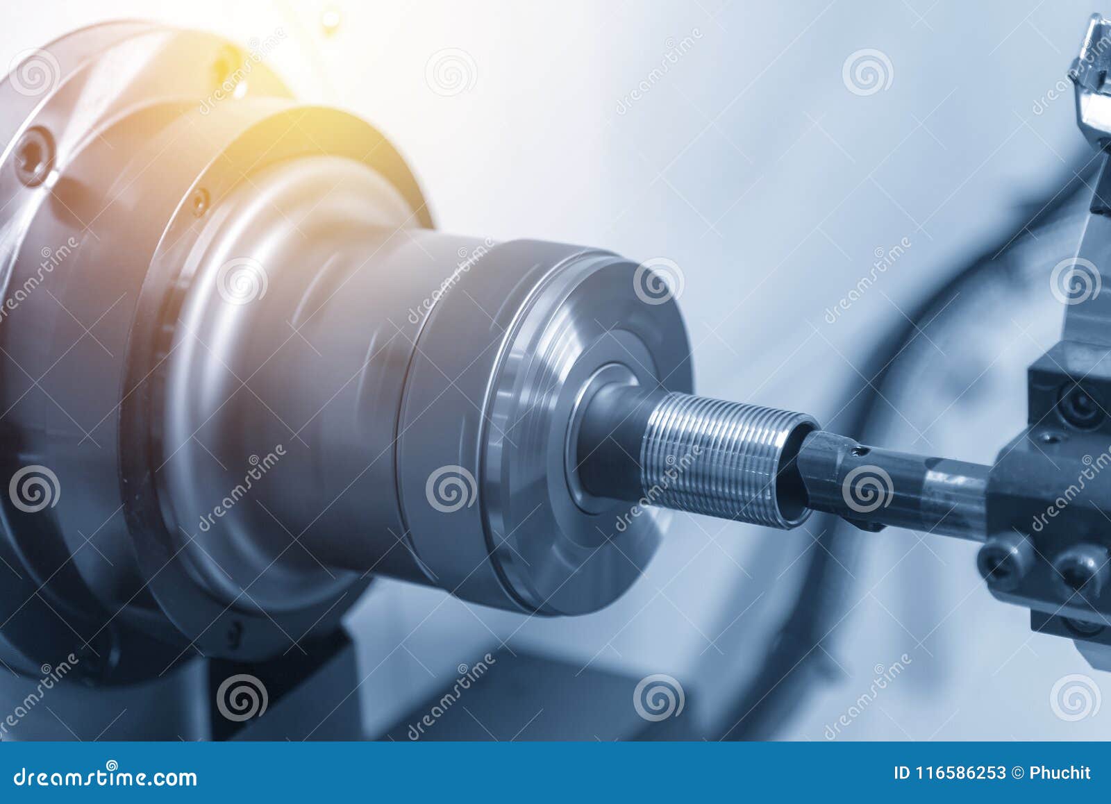 The CNC Lathe Machine or Turning Machine Cutting the Thread Stock Image ...