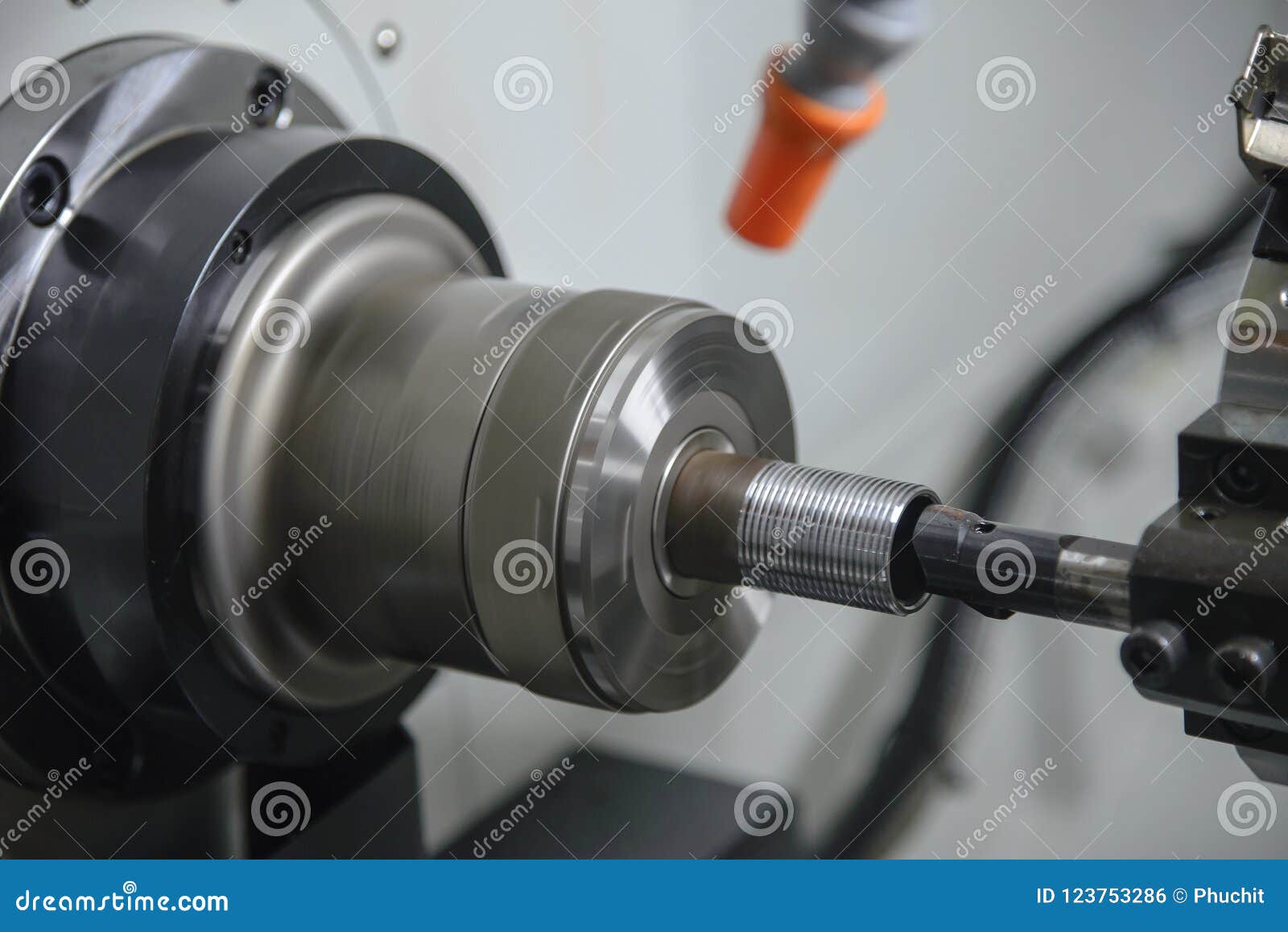 The CNC Lathe Machine or Turning Machine Cutting the Thread Stock Photo ...
