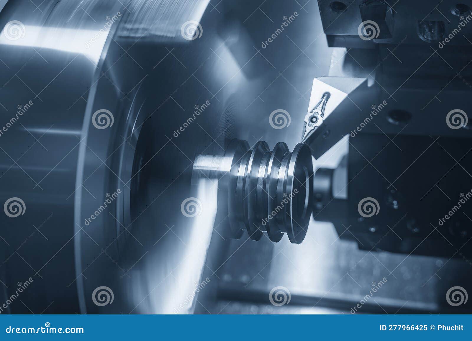The CNC Lathe Machine V-groove Cutting Operation Stock Image - Image of ...