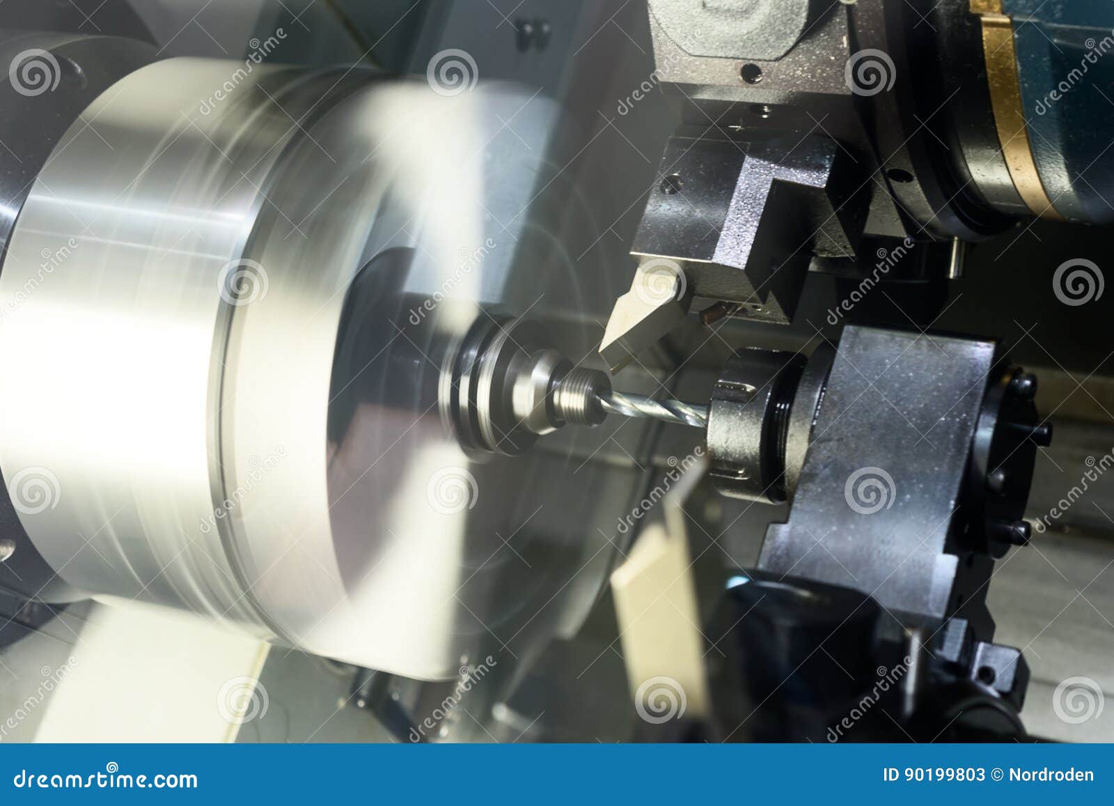 The CNC Lathe Processes the Metal Part. Stock Image - Image of ...