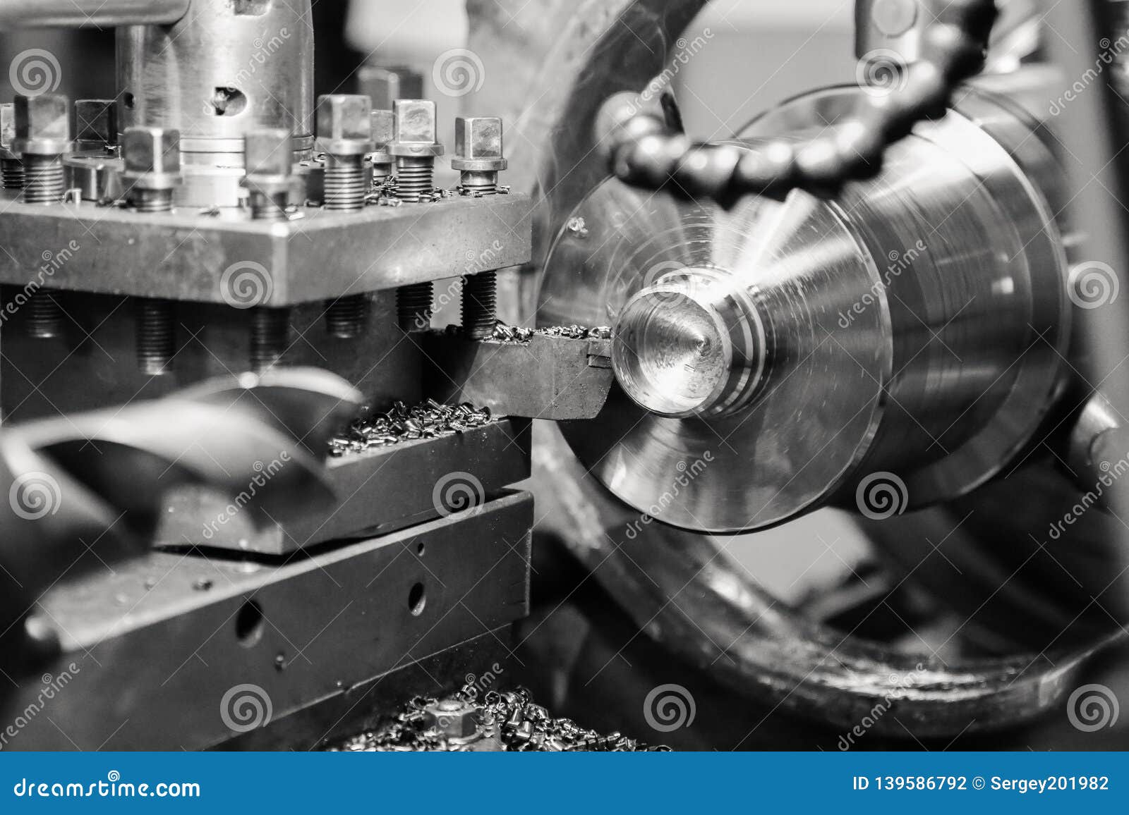 CNC Lathe Processes Metal Part Stock Photo - Image of shavings ...