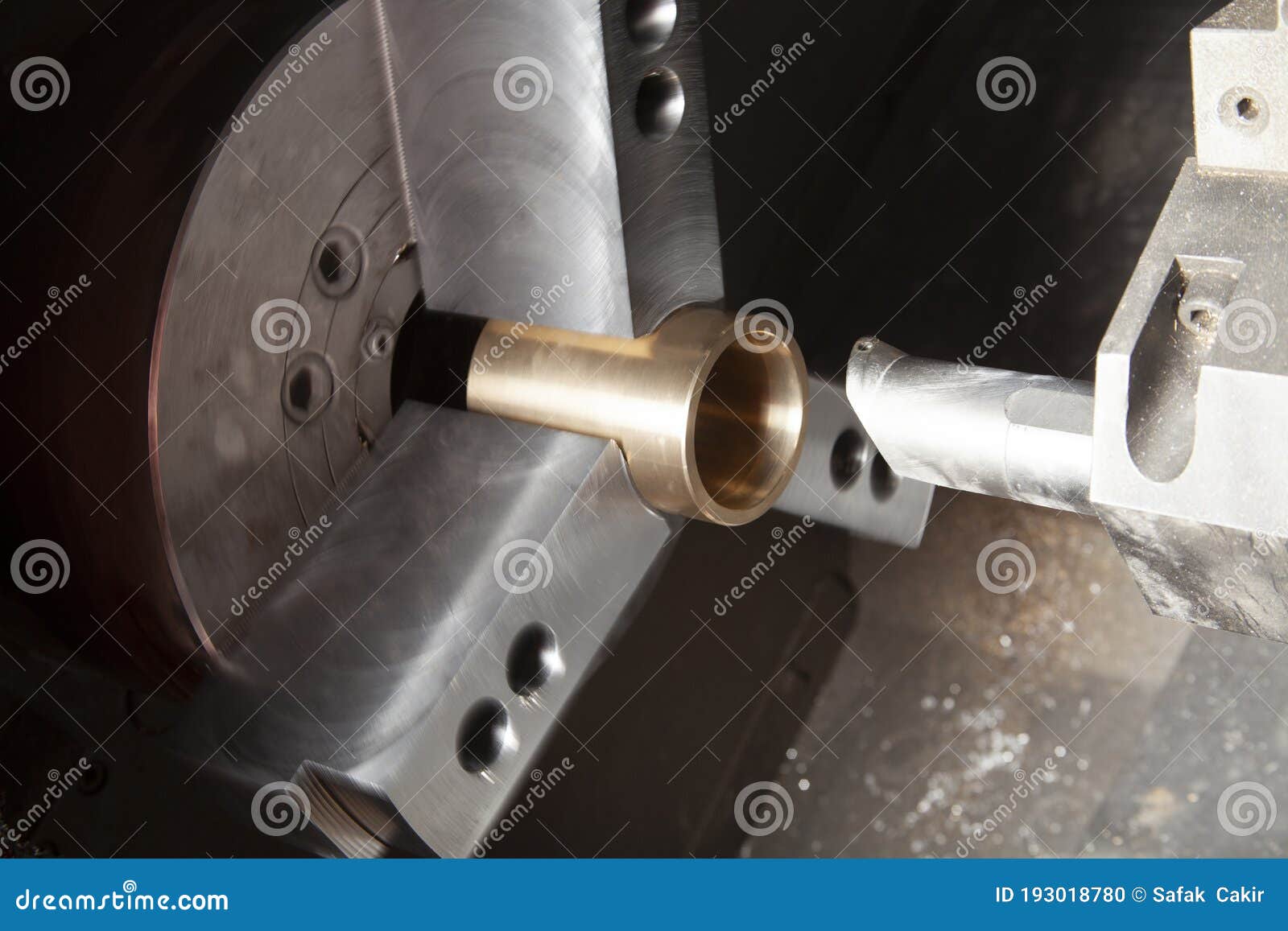 CNC Lathe Processing. stock photo. Image of hole, lathe - 193018780