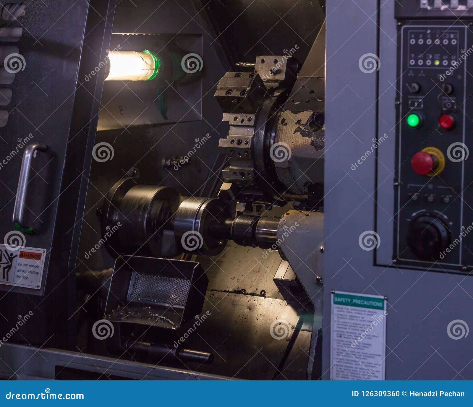 CNC Lathe Pulls Out Part of Metal Workpiece Pulley, Modern Lathe for ...