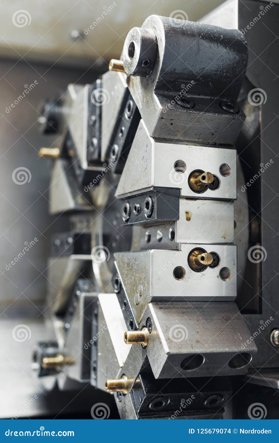 Cnc lathe tool turret stock photo. Image of mill, production - 125679074