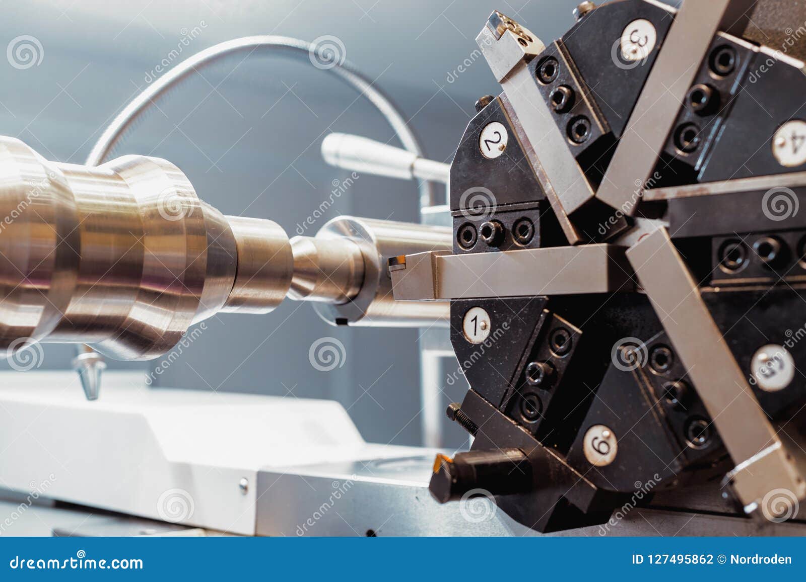 Cnc lathe tool turret stock photo. Image of factory - 127495862