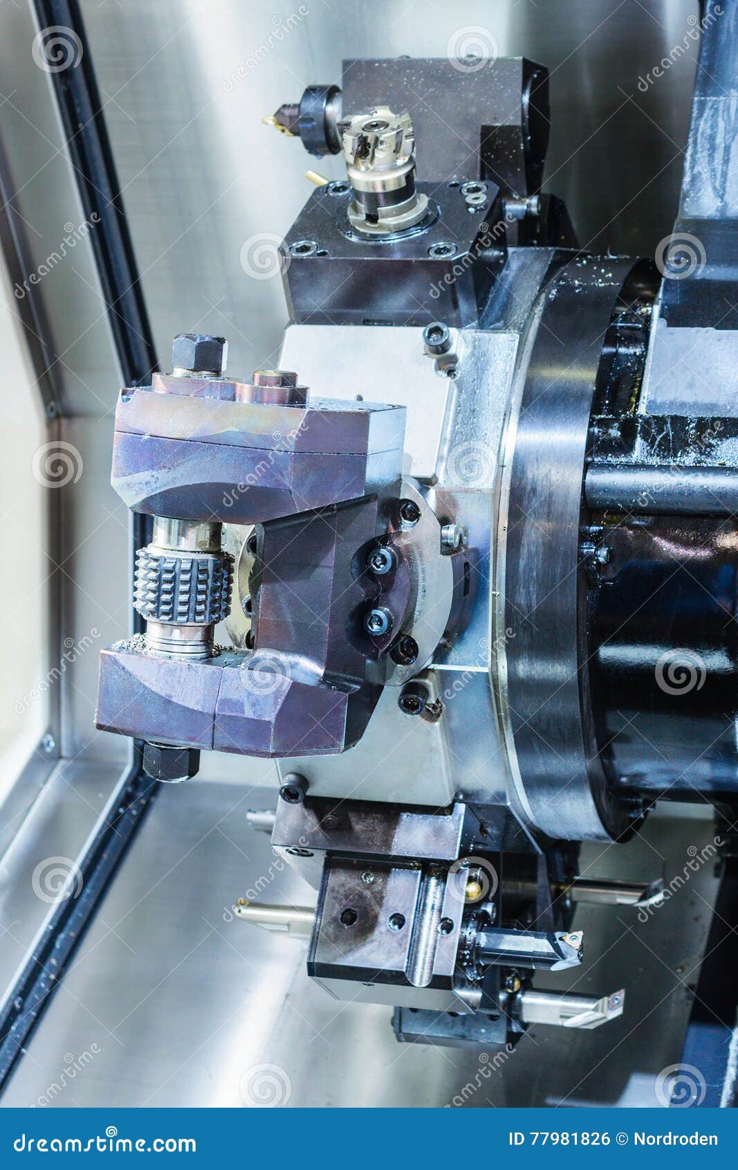 Cnc lathe tool turret stock photo. Image of equipment - 77981826