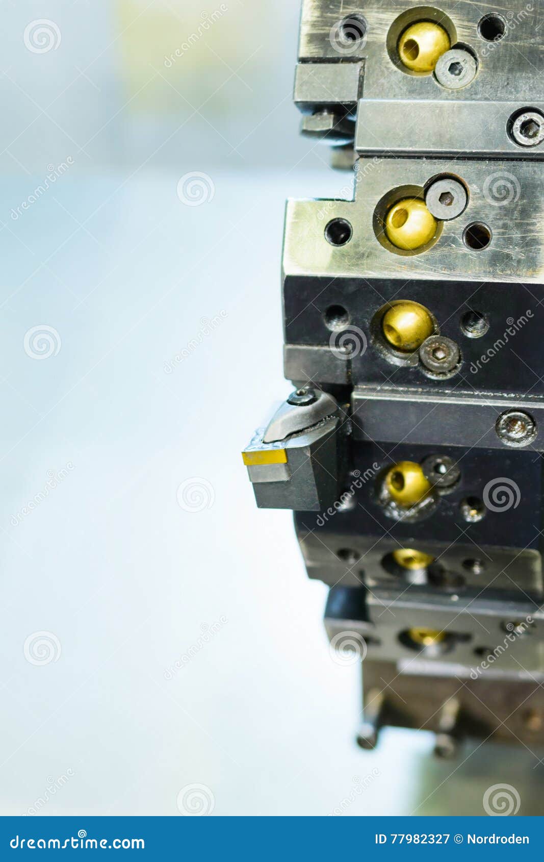 Cnc lathe tool turret stock image. Image of hole, machine - 77982327