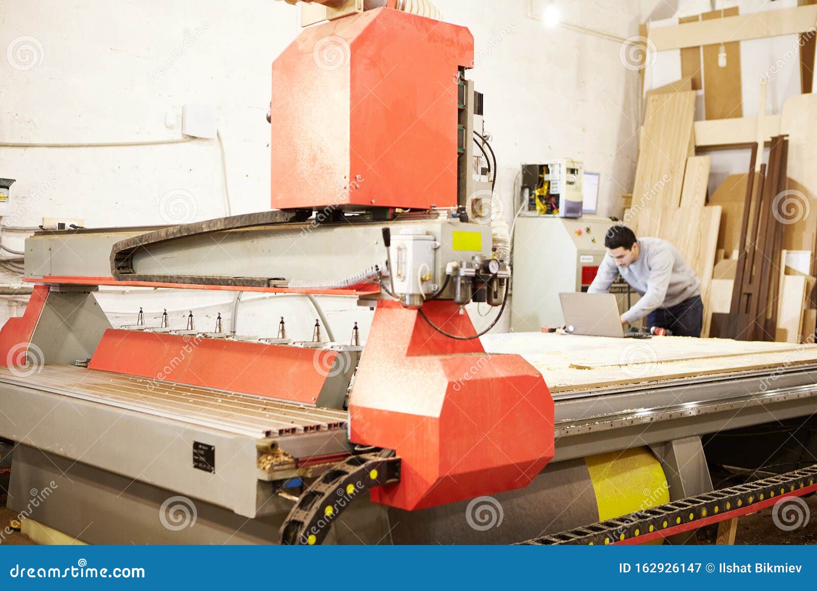 Cnc Machine at Carpentry Workshop. Cutting Wood with Various Router ...