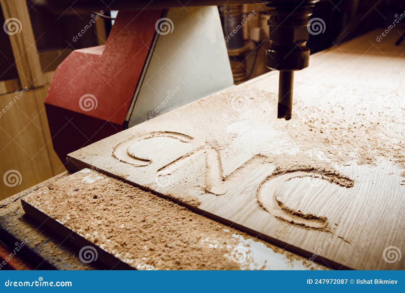 Cnc Machine at Carpentry Workshop. Cutting Wood with Various Router ...
