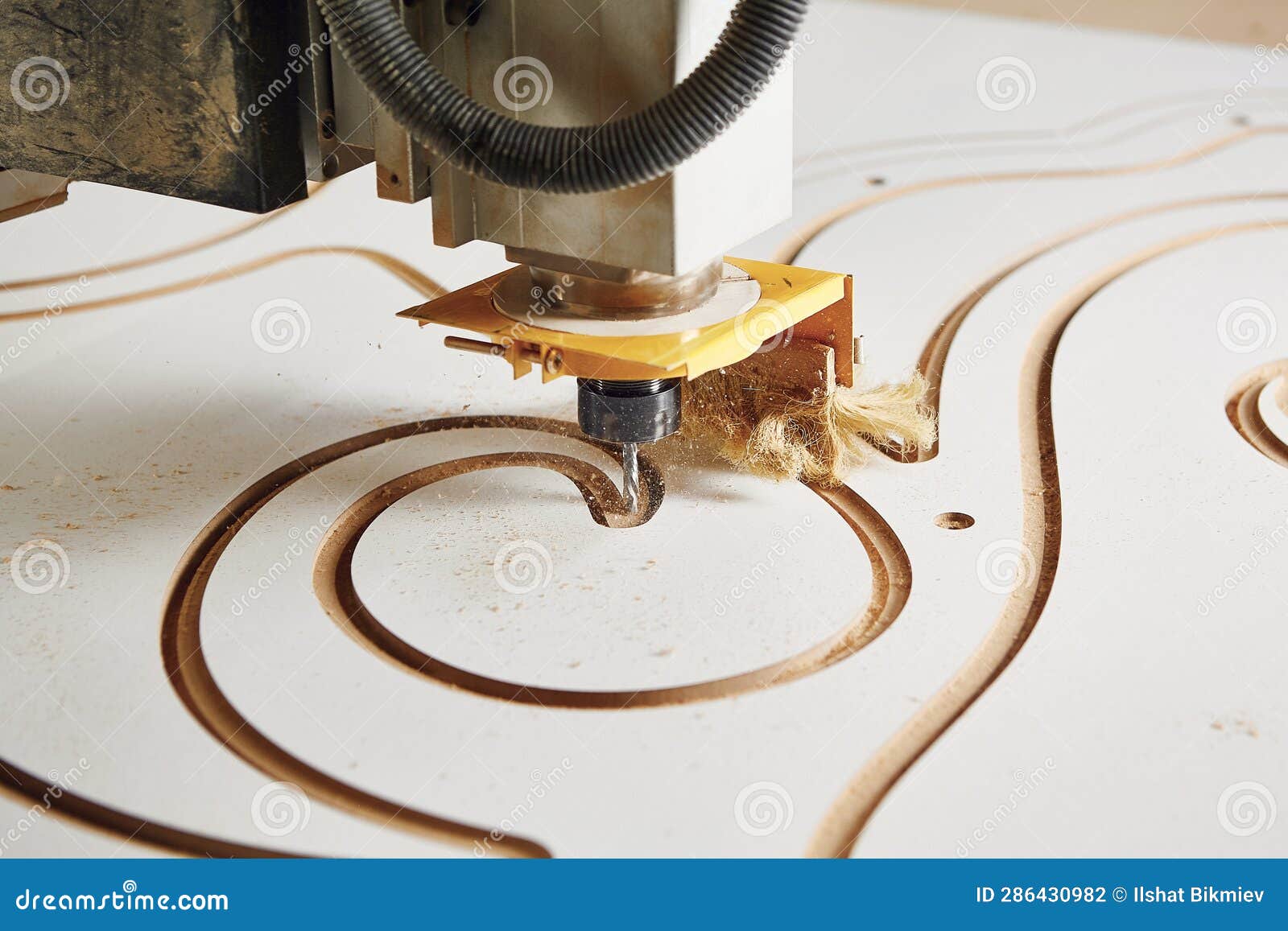 Cnc Machine at Carpentry Workshop. Cutting Wood with Various Router ...