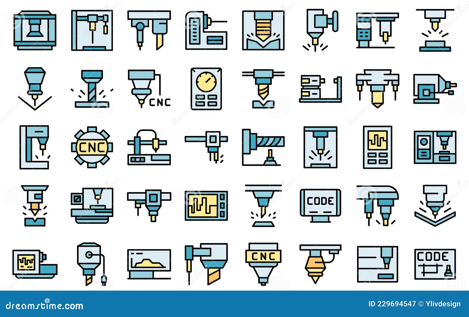 Cnc Machine Icons Set Line Color Vector Stock Vector - Illustration of ...