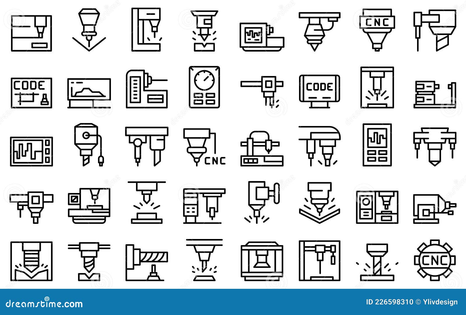 Cnc Machine Icons Set Outline Vector. Mill Controller Stock Vector ...