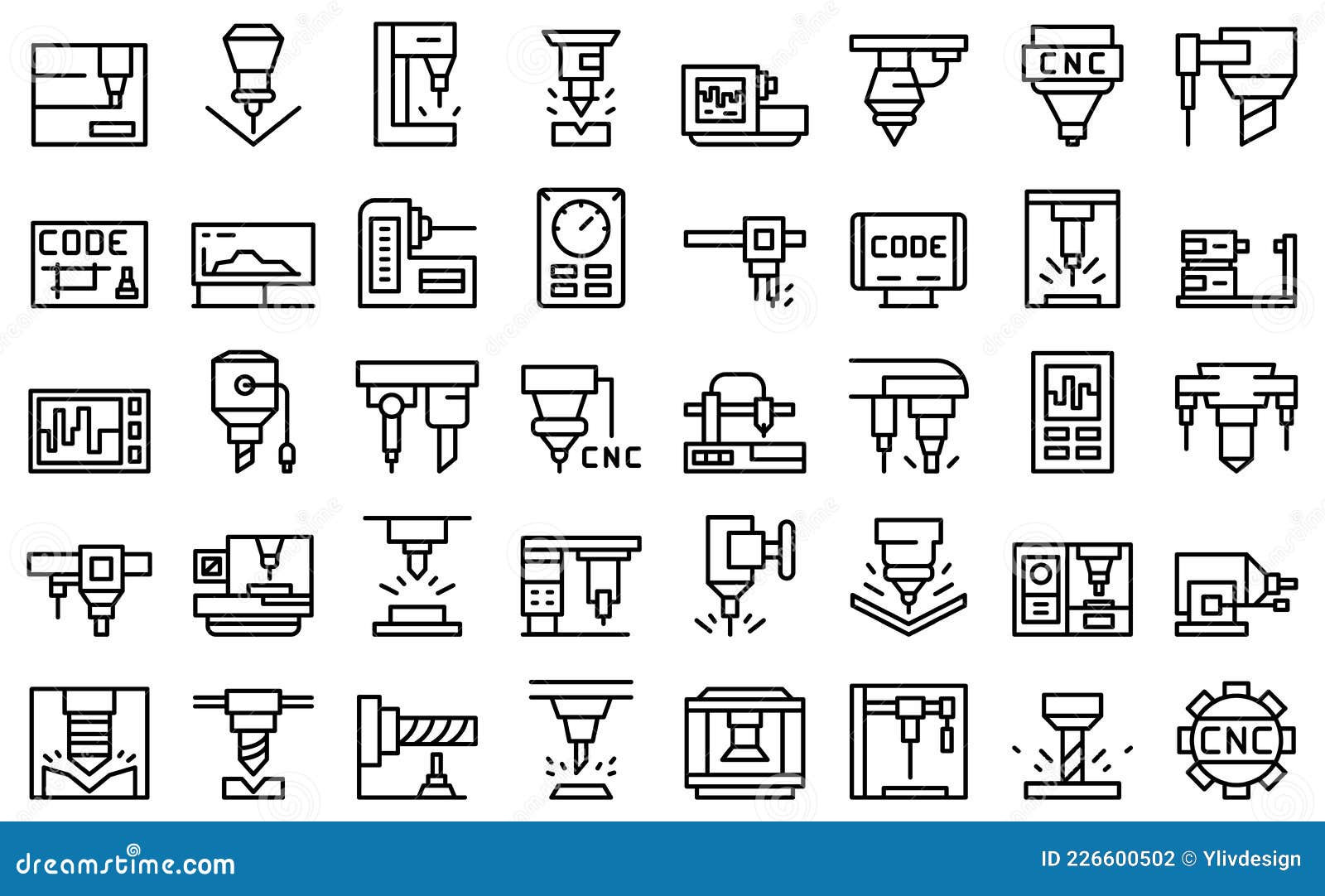 Cnc Machine Icons Set Outline Vector. Mill Controller Stock ...