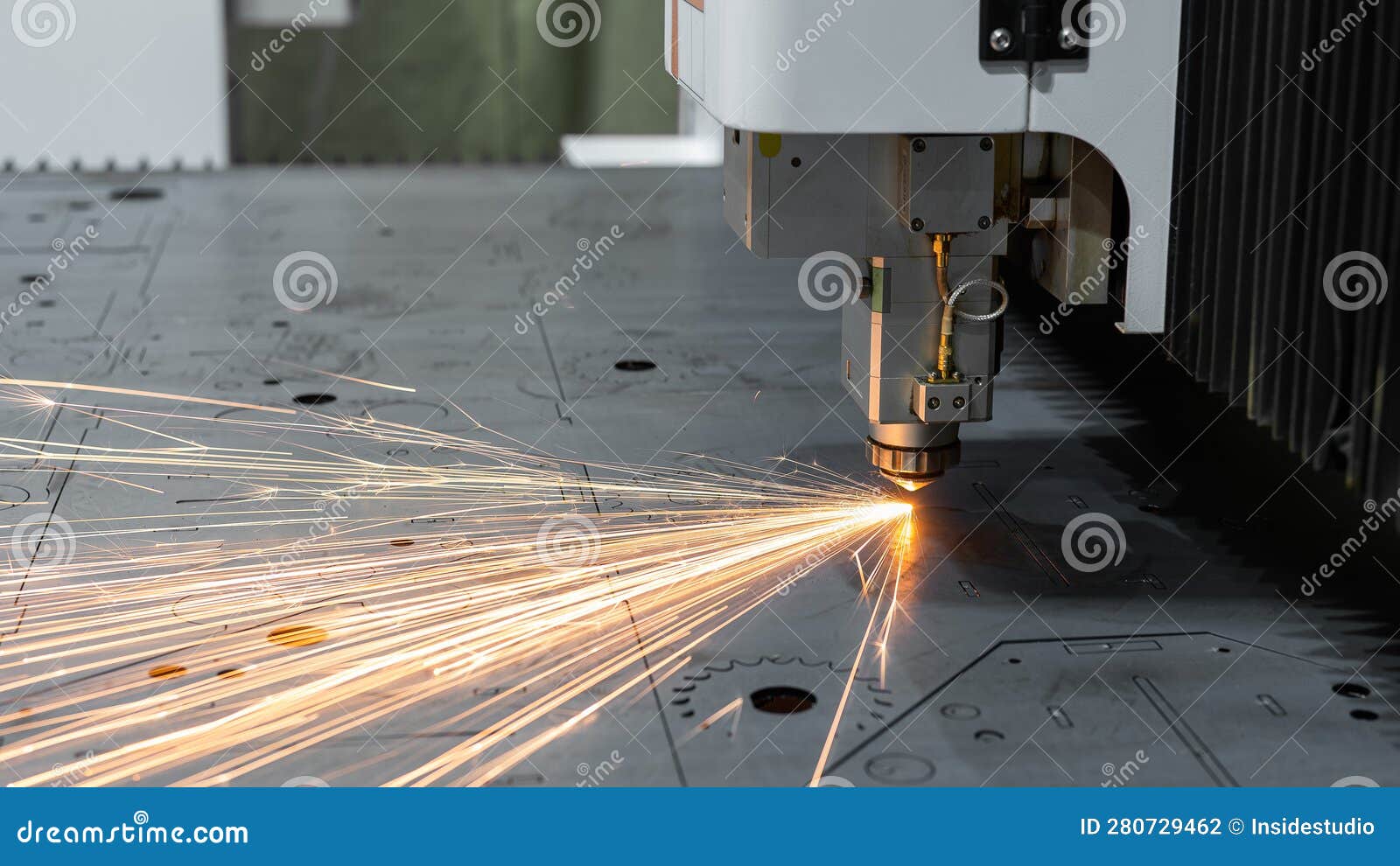 CNC Machine. Laser Cutting of Metal. Sparks. Stock Photo - Image of ...