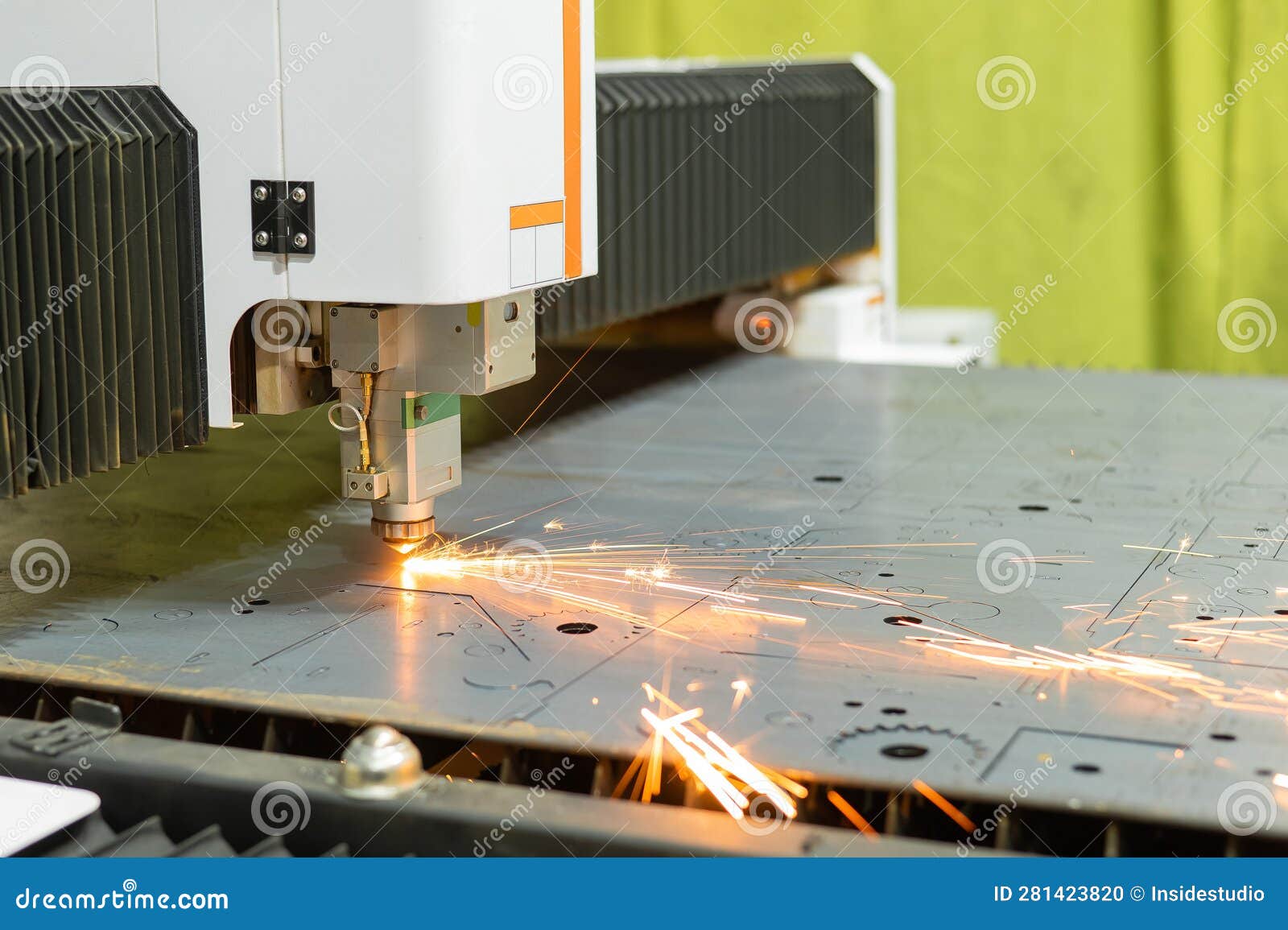 CNC Machine. Laser Cutting of Metal. Sparks. Stock Photo - Image of ...