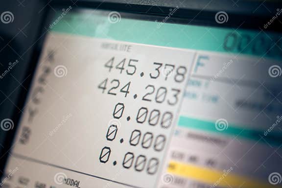 CNC Machine Monitor Display with Program Code Running and Numbers Stock ...