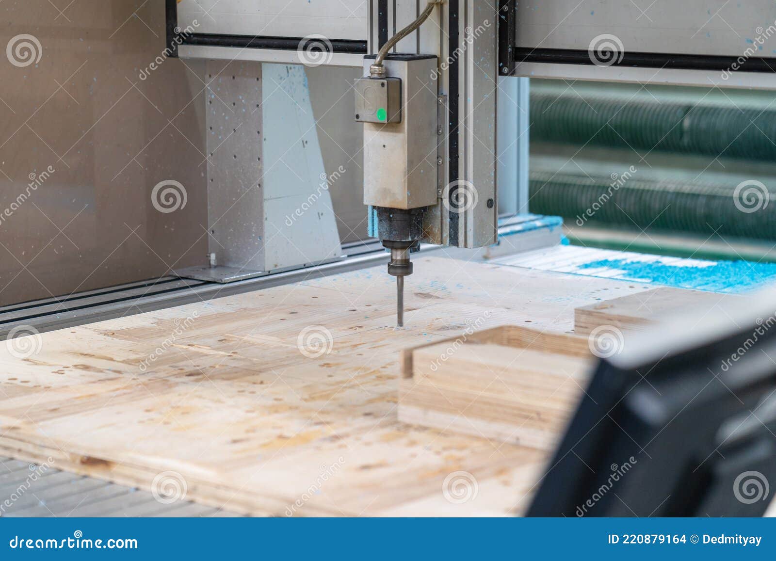 Cnc Machine at Work Process Cutting Wood with Drill, Close Up Stock ...