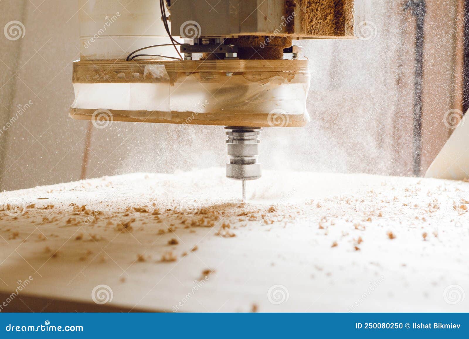 Cnc Machine Working, Cutting Wood. Woodwork Industry Stock Photo ...