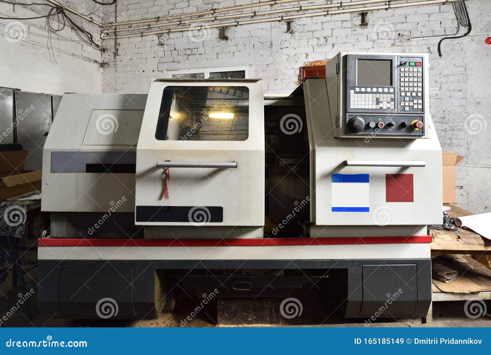 CNC Machine for Working with Metal, Slightly Dirty, is in the Factory ...
