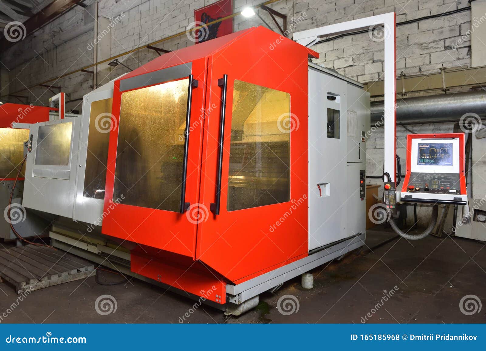 CNC Machine for Working with Metal, Slightly Dirty, is in the Factory ...