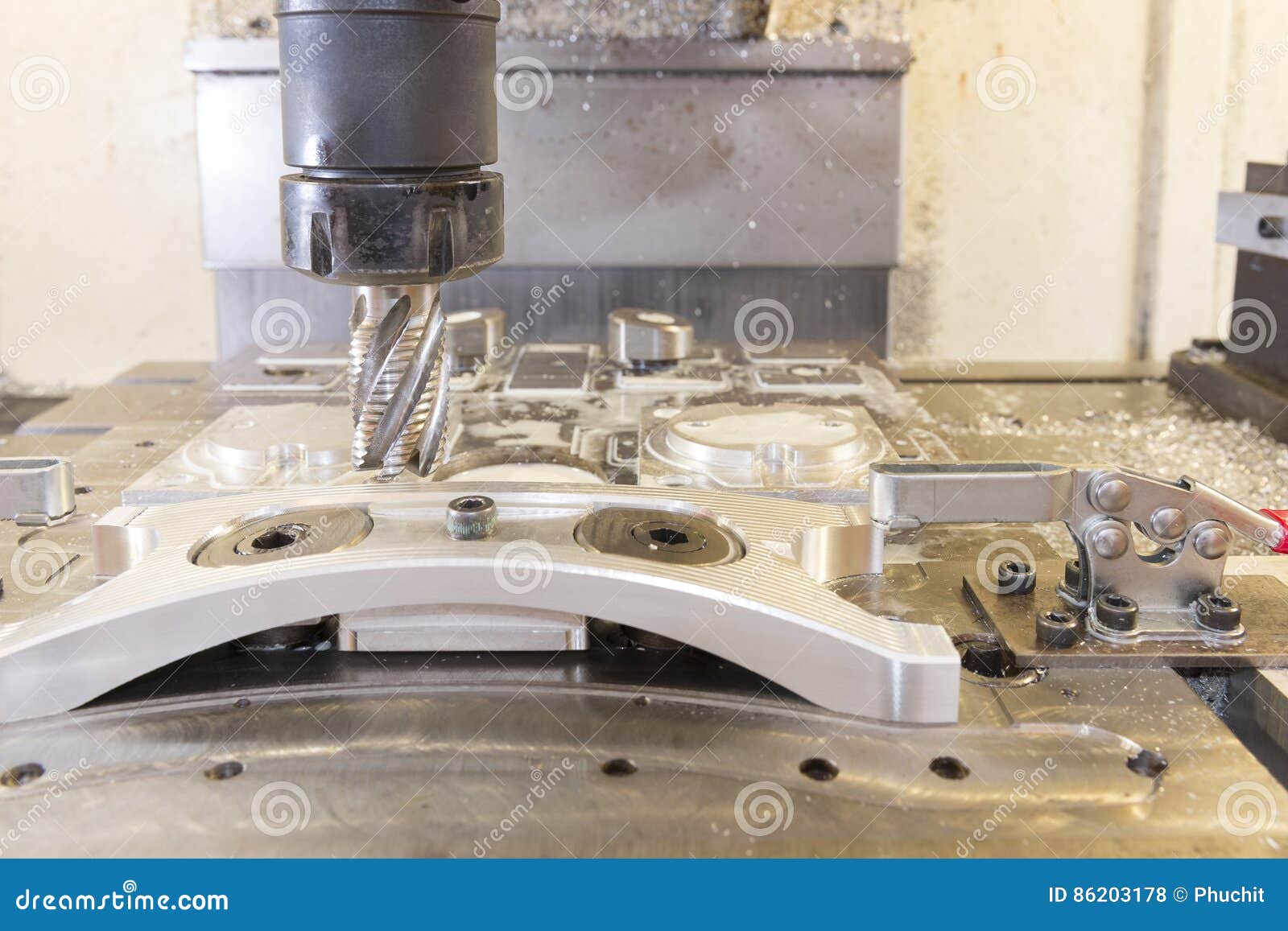 The CNC Machining Center Attach the Rough Cutting Tool Stock Photo ...