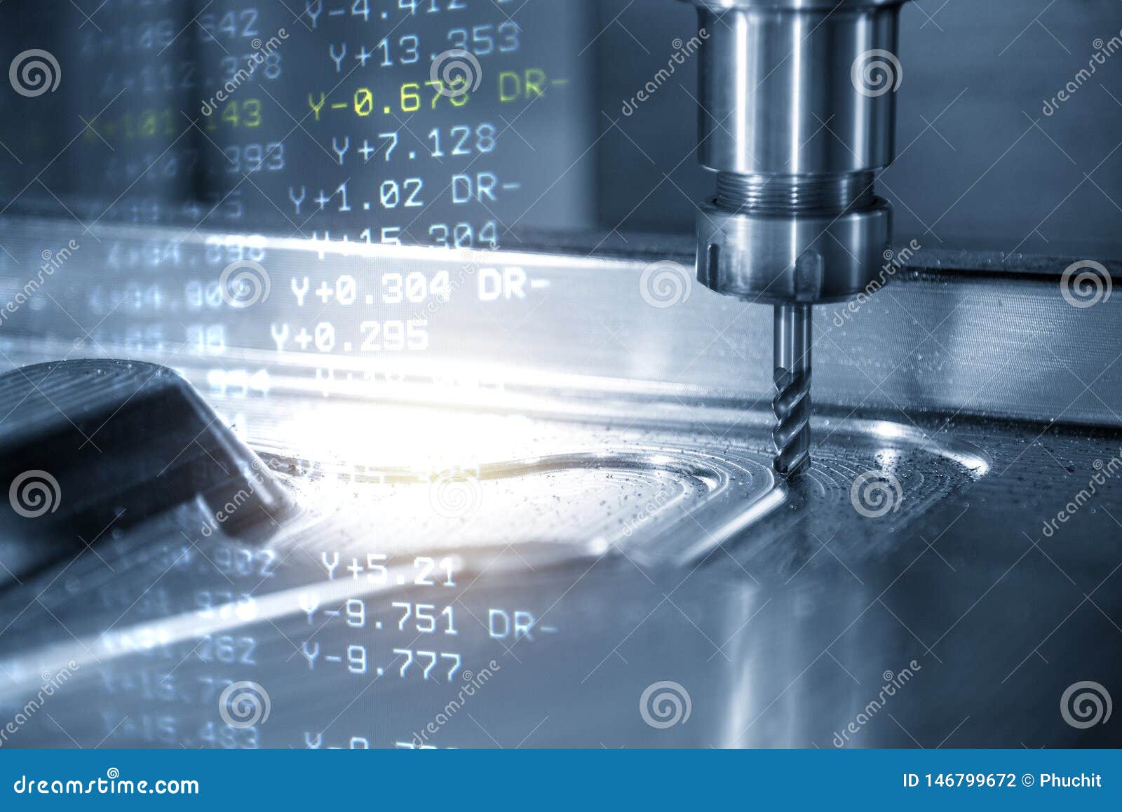 The CNC Machining Center with the G-code Data Background. Stock ...
