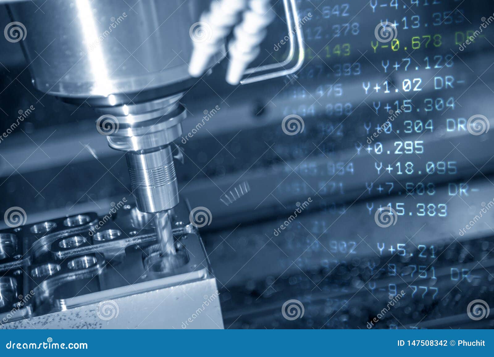 The CNC Machining Center with the G-code Data Background. Stock Photo ...