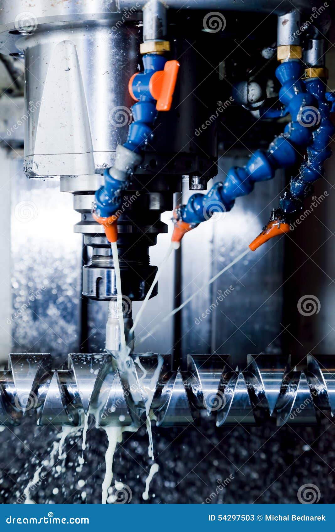 CNC Machining Station at Work. Milling, Threading Industry. Stock Image ...