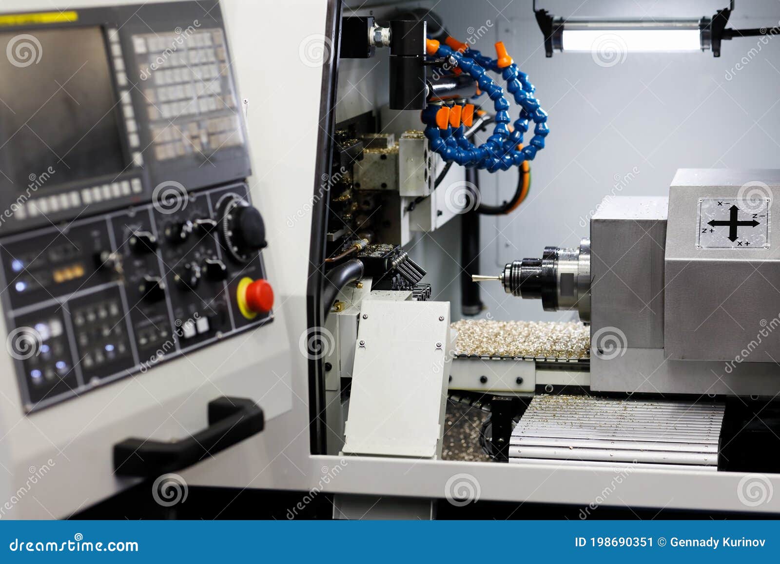 CNC Metal Lathe Machine Working with Brass Bar Stock Image - Image of ...