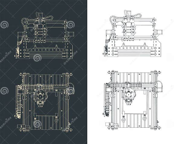 CNC Milling Machine Blueprints Illustration Stock Vector - Illustration ...