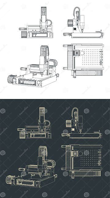CNC Milling Machine Blueprints Stock Vector - Illustration of plant ...