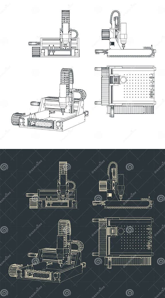 CNC Milling Machine Blueprints Stock Vector - Illustration of plant ...