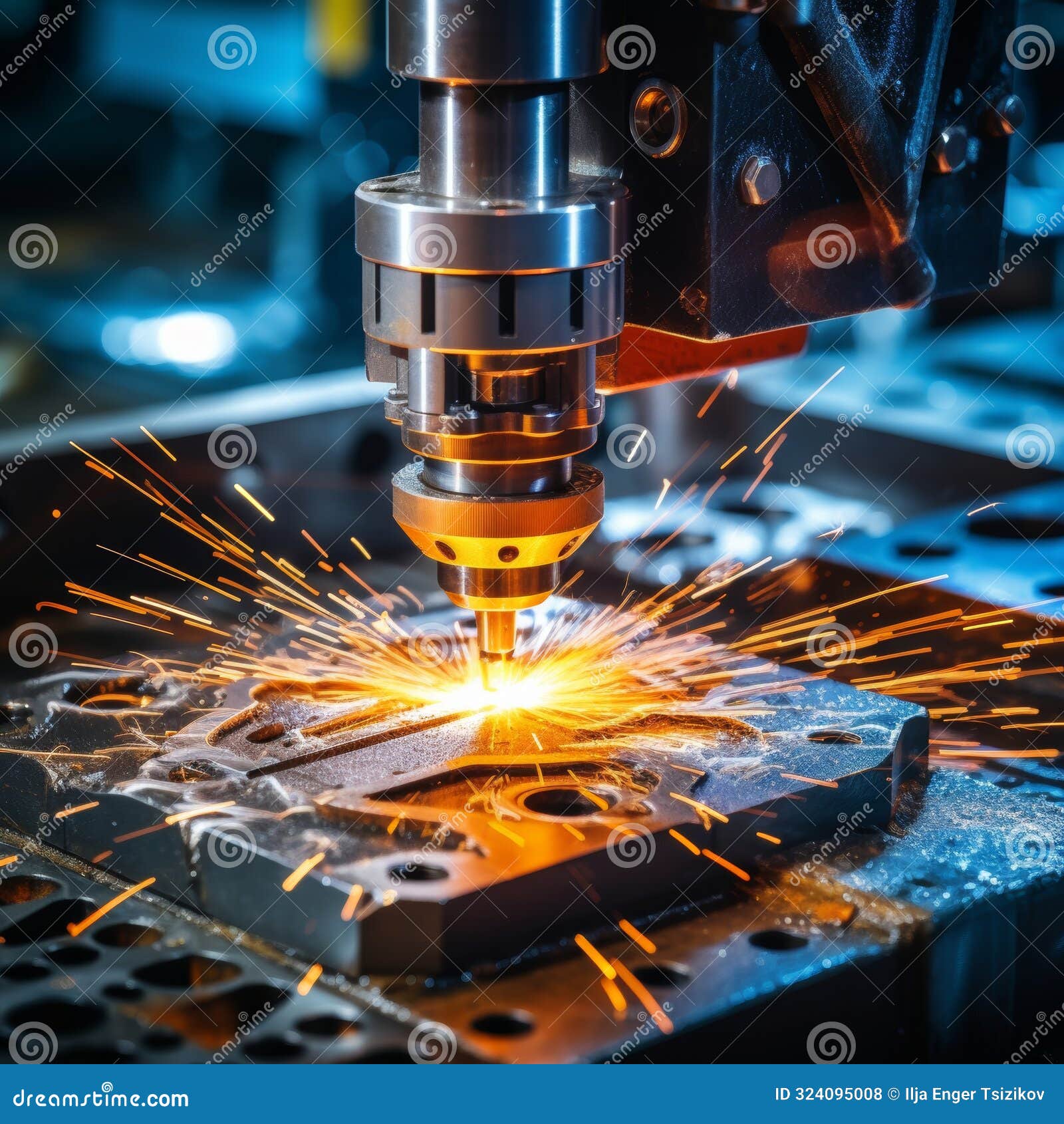 Cnc Milling Machine Crafting Detailed Metal Shape with Sparks in ...