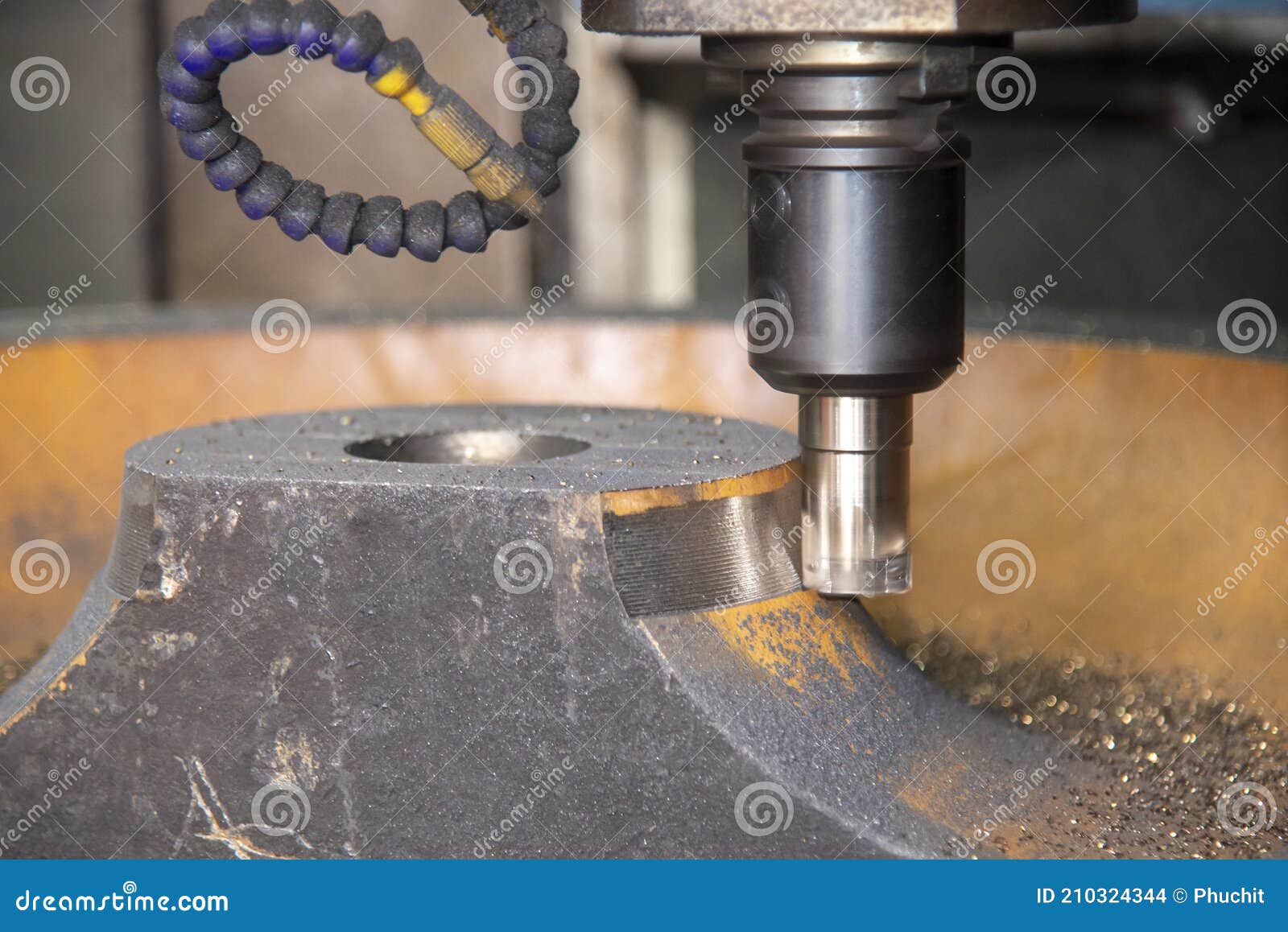 The CNC Milling Machine Cutting the Cast Iron by Indexable Tool. Stock ...