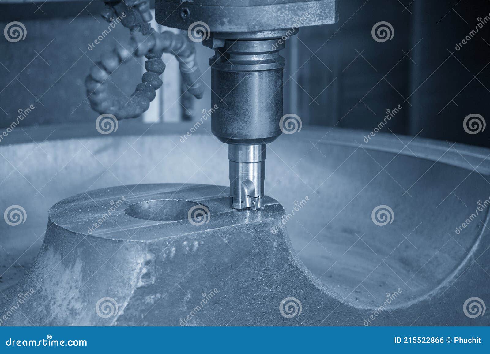 The CNC Milling Machine Cutting the Cast Iron by Indexable Tool. Stock ...