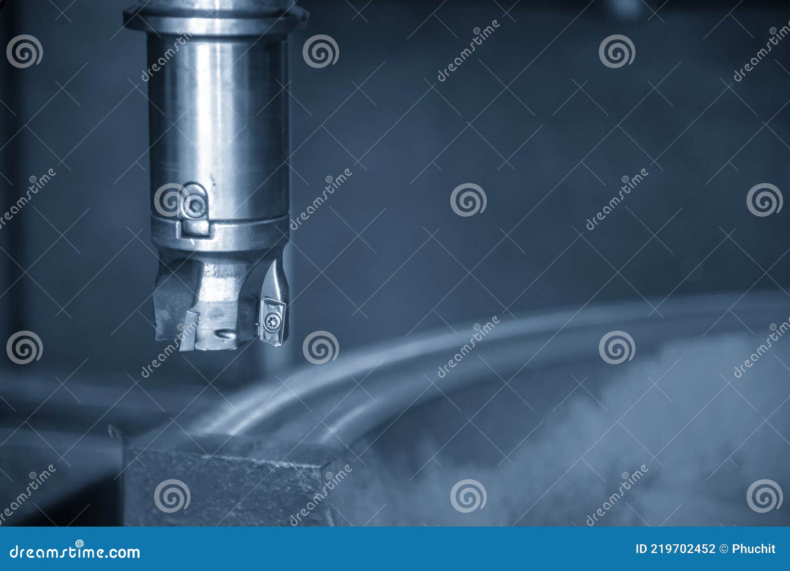 The CNC Milling Machine Cutting the Cast Iron by Indexable Tool. Stock ...