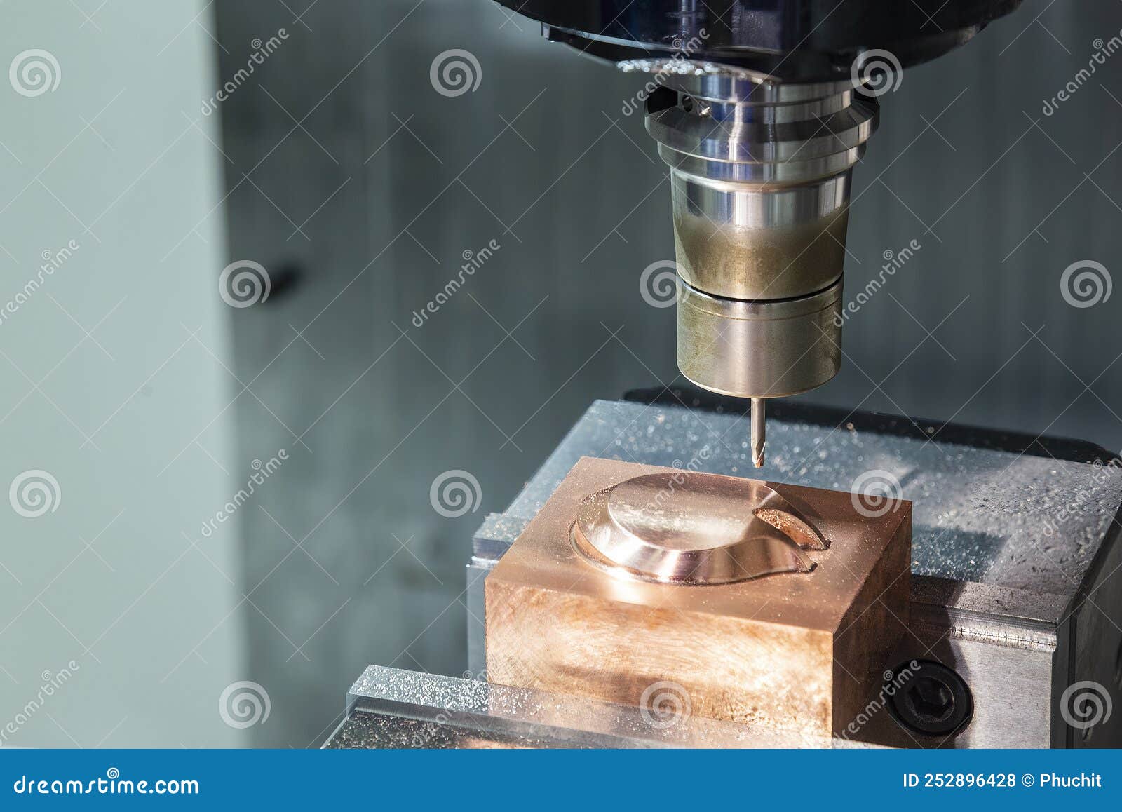 The CNC Milling Machine Cutting the Copper Electrode Parts with Solid ...