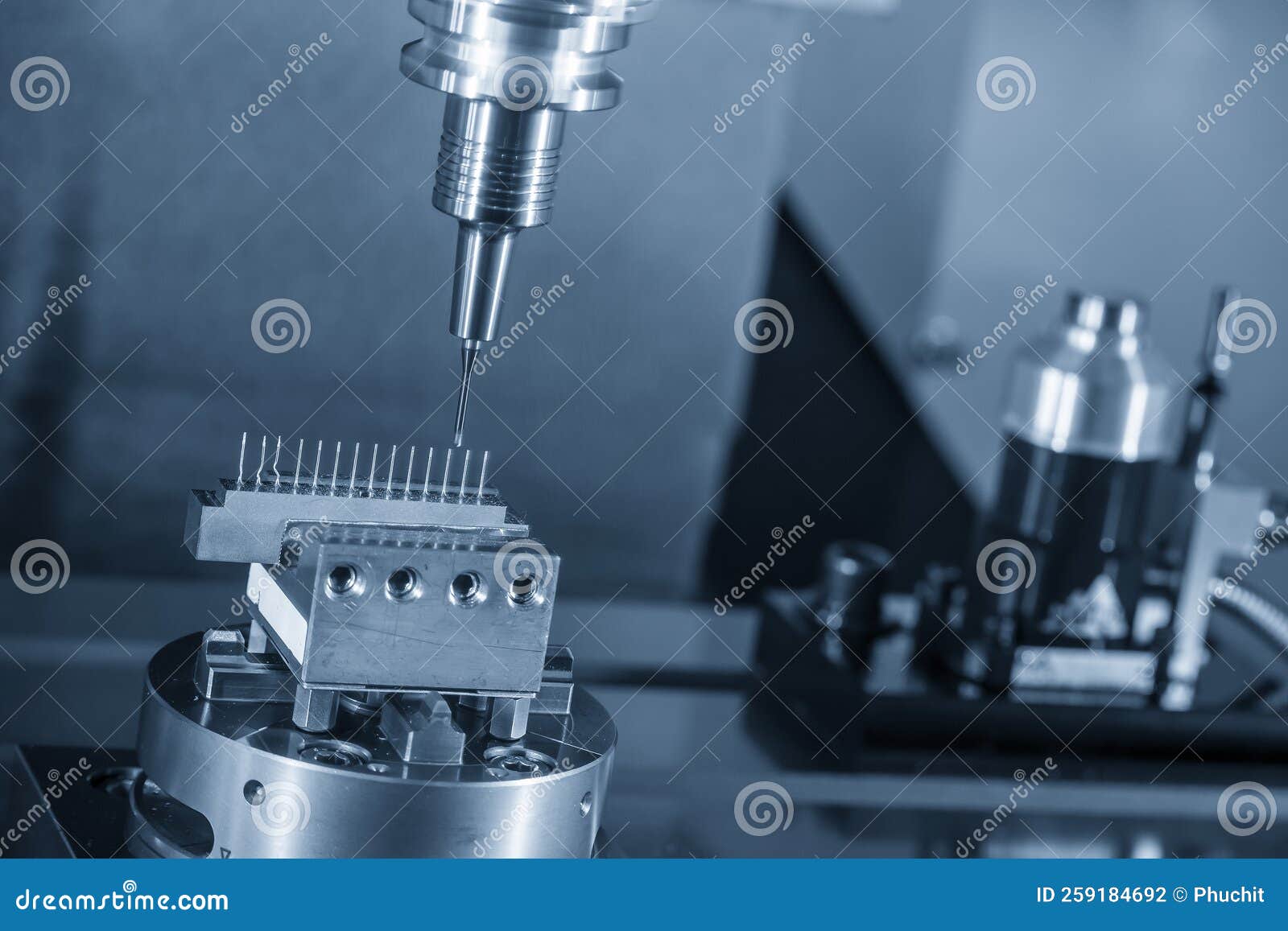 The CNC Milling Machine Cutting the Copper Electrode Parts with Solid ...