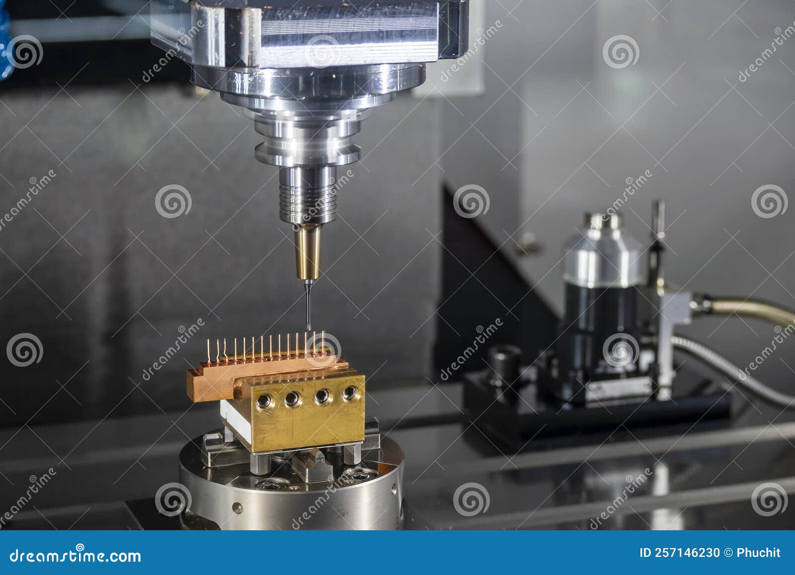 The CNC Milling Machine Cutting the Copper Electrode Parts with Solid ...