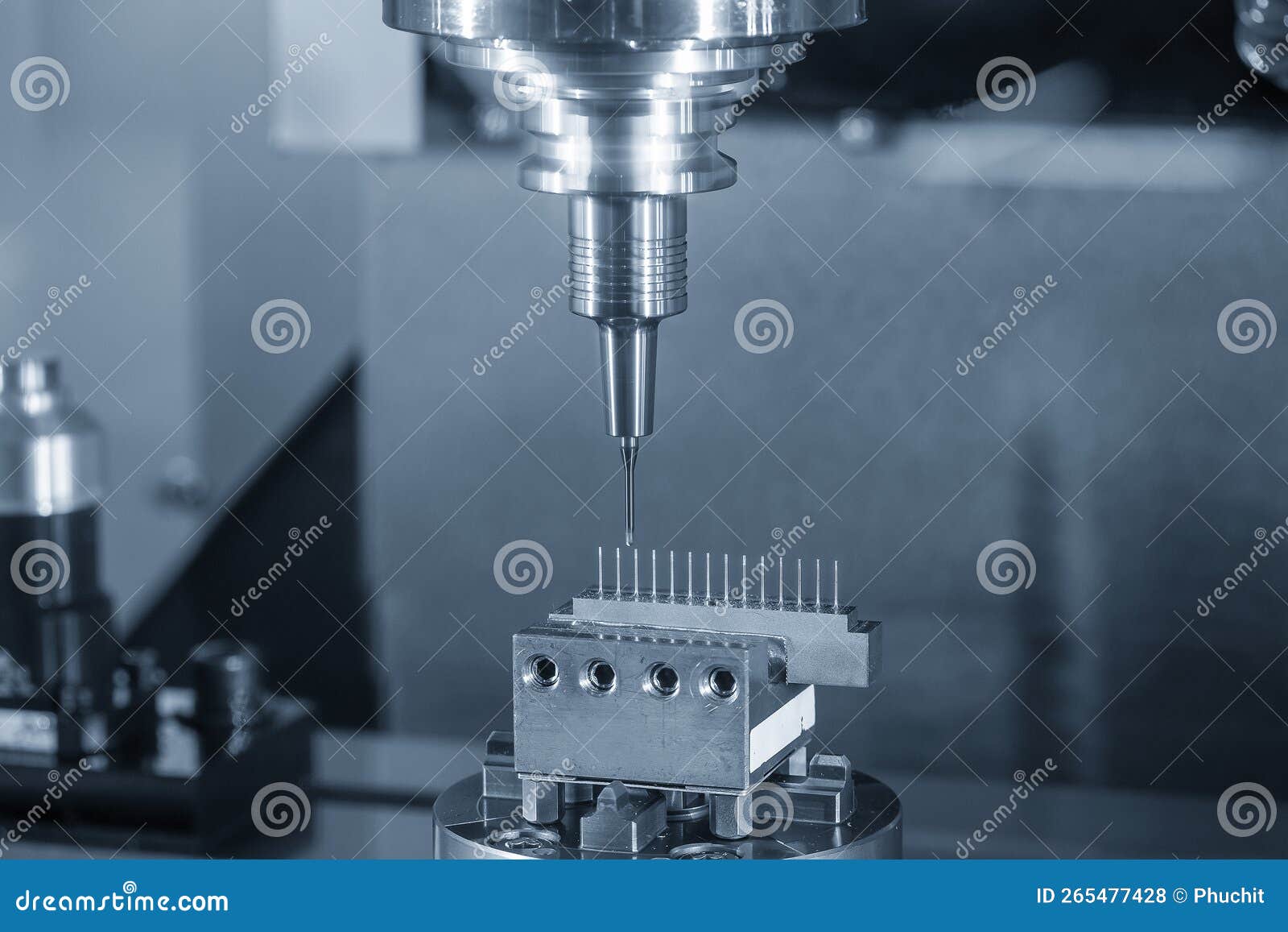 The CNC Milling Machine Cutting the Copper Electrode Parts with Solid ...