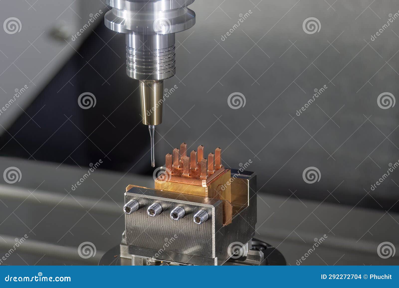 The CNC Milling Machine Cutting the Copper Electrode Parts with Solid ...