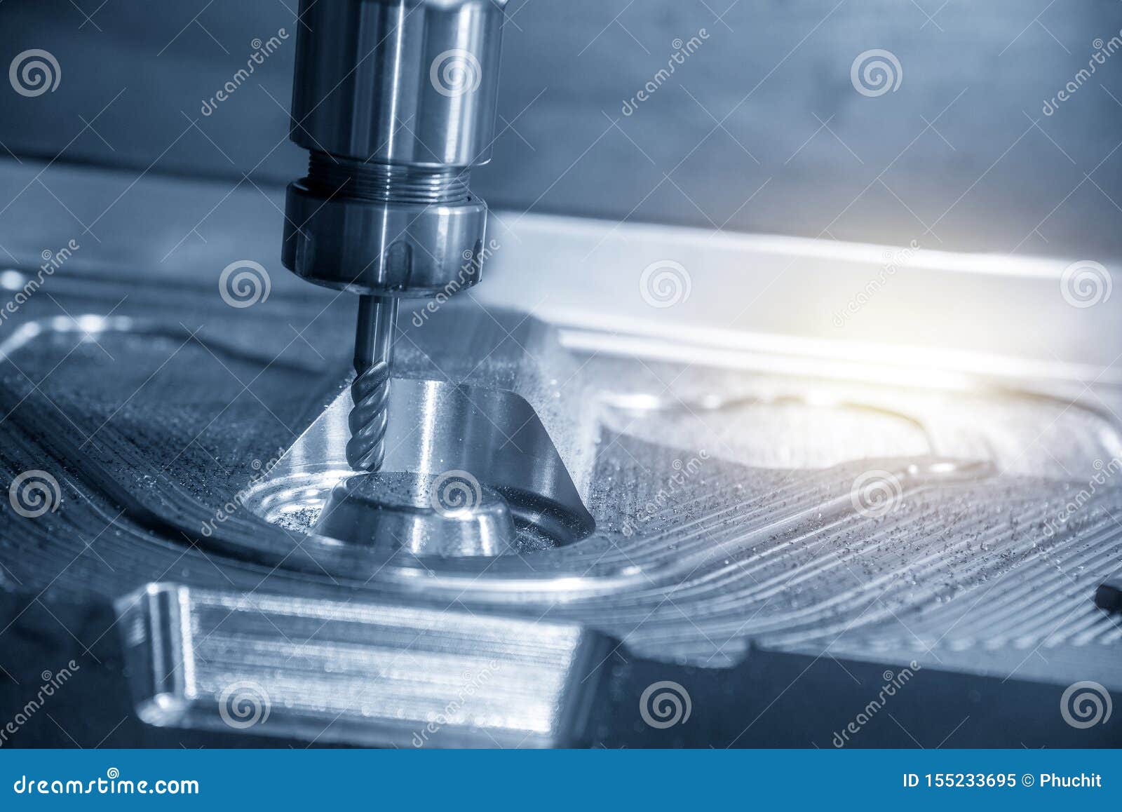 The CNC Milling Machine Cutting the Forging Mould Part with Solid ...